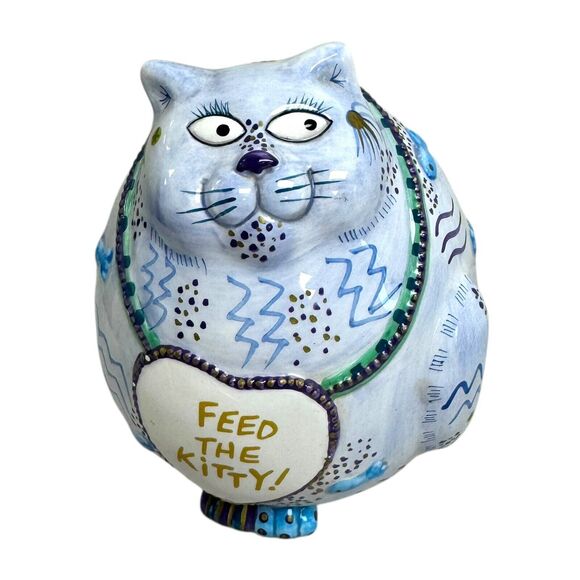 Fitz and Floyd | Accents | Fitz Floyd Fat Cat Bank Feed The Kitty Blue ...
